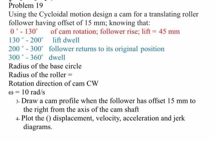 Solved Using the Cycloidal motion design a cam for a | Chegg.com