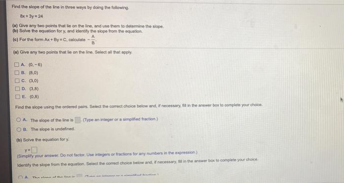 Solved Find the slope of the line in three ways by doing the | Chegg.com