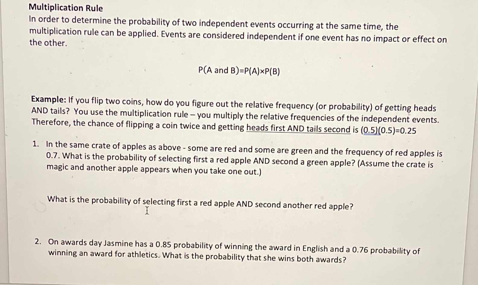 Solved Multiplication RuleIn order to determine the | Chegg.com