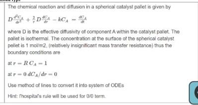 The chemical reaction and diffusion in a spherical | Chegg.com