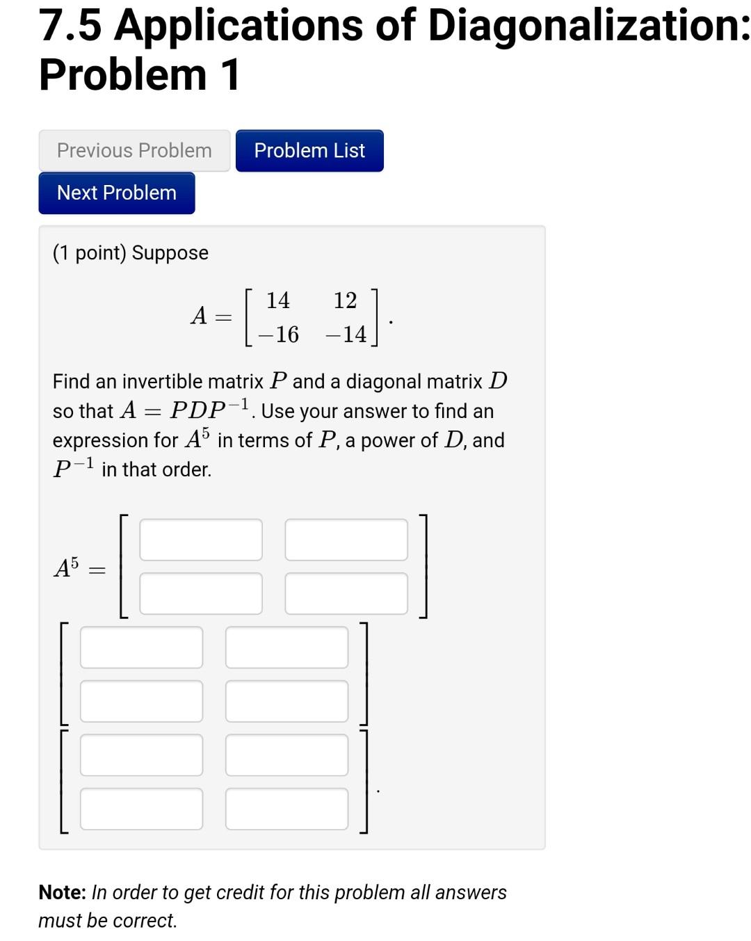 Solved 7.5 Applications of Diagonalization: Problem 1 | Chegg.com