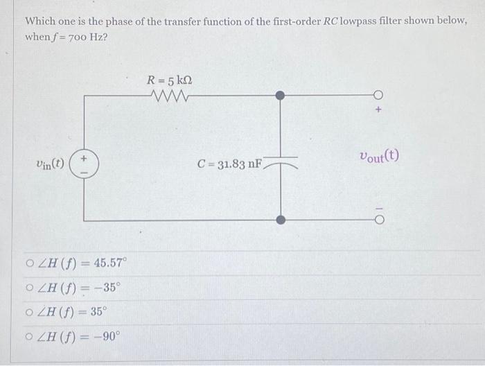 Solved Which one is the phase of the transfer function of | Chegg.com