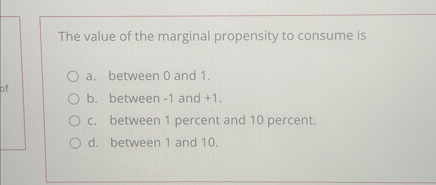 Solved The value of the marginal propensity to consume isa. | Chegg.com