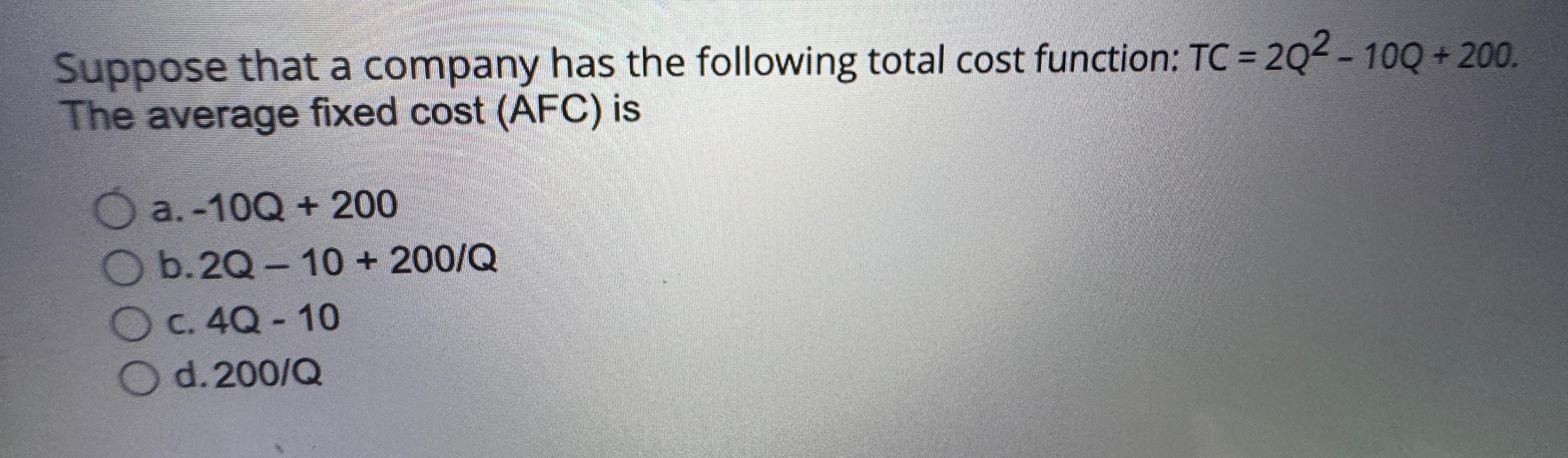 Solved Suppose that a company has the following total cost | Chegg.com