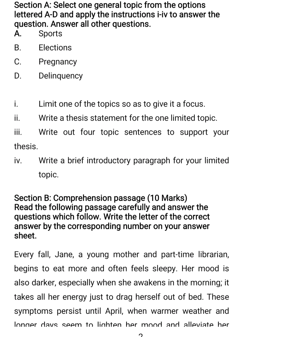 Section A: Select one general topic from the options | Chegg.com