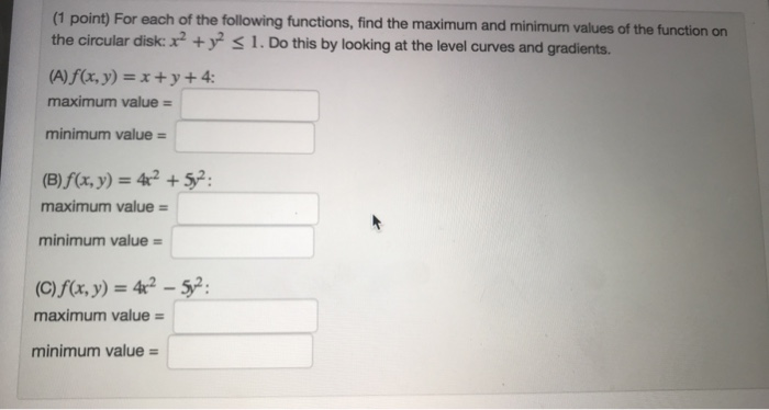 Solved (1 point) For each of the following functions, find | Chegg.com