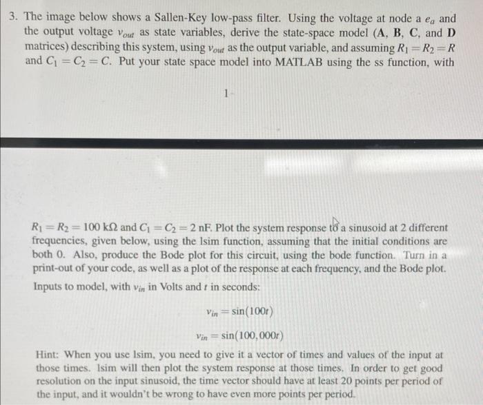 Solved 3. The image below shows a Sallen-Key low-pass | Chegg.com