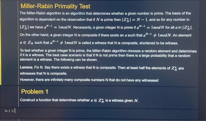 Solved Please complete this Miller-Rabin Primality Test in | Chegg.com