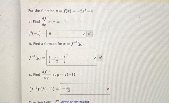 Solved For the function y=f(x)=−2x3−5 : a. Find dxdf at | Chegg.com