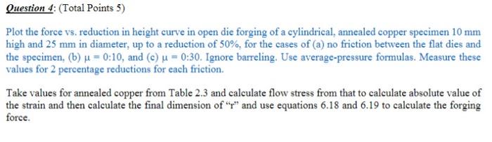 Plot the force vs. reduction in height curve in open | Chegg.com