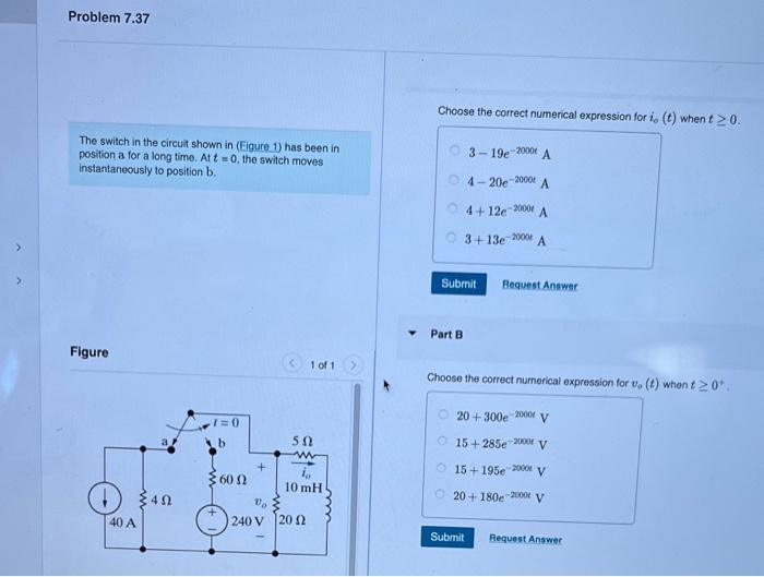 Solved Choose the correct numerical expression for io(t) | Chegg.com