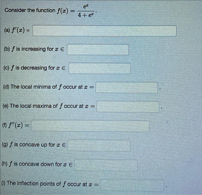 Solved onsider the function f(x)=4+exex f′(x) f is | Chegg.com