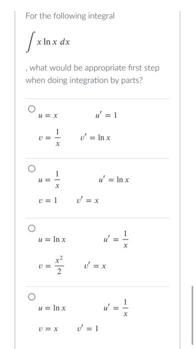 Solved What is the integration by parts formula? [u'v'dx | Chegg.com