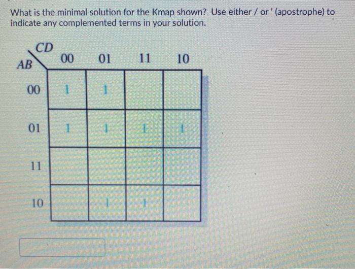 Solved What is the minimal solution for the Kmap shown? Use | Chegg.com