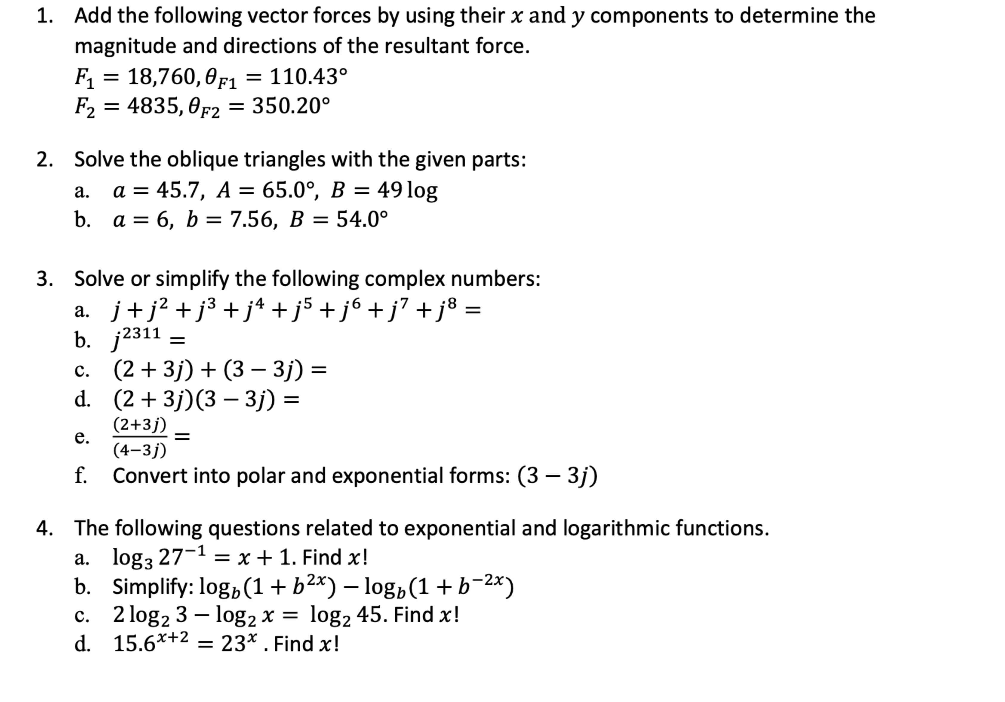 Solved (please solve 2,3,4)Solve the oblique triangles with | Chegg.com