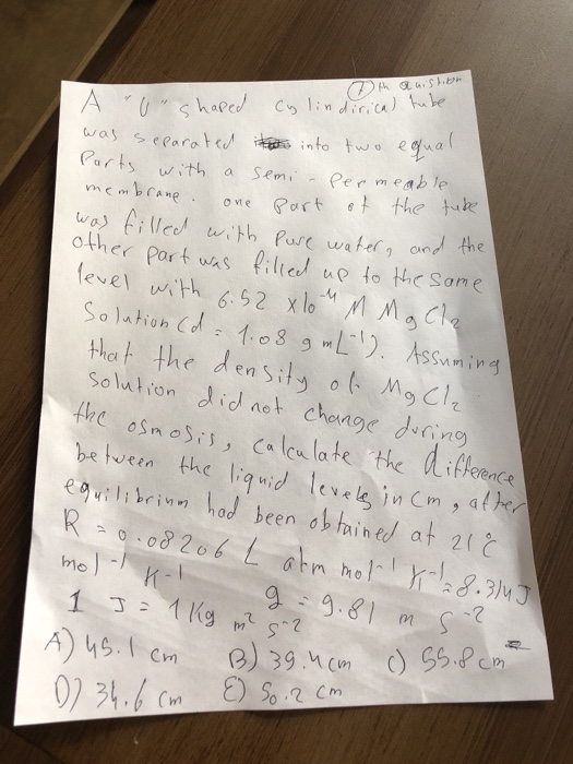 Solved 9 th Quishion was filled with pure water, and the | Chegg.com