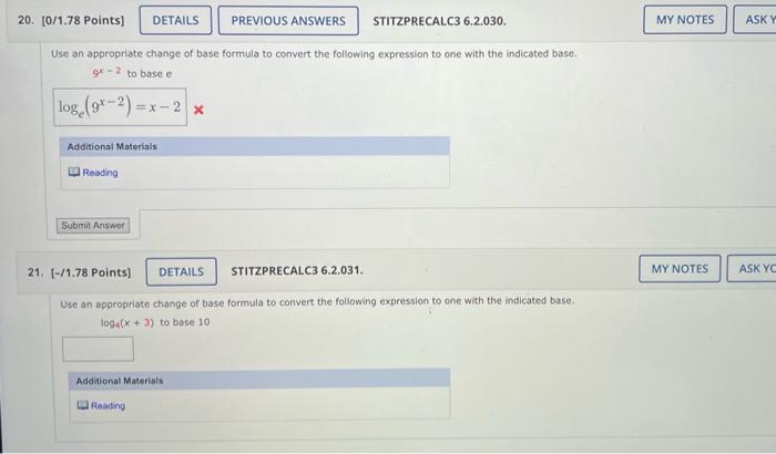 Solved Use an appropriate change of base formula to convert | Chegg.com