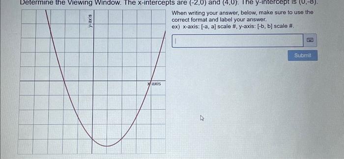 Solved Determine the Viewing Window. The x-intercepts are | Chegg.com