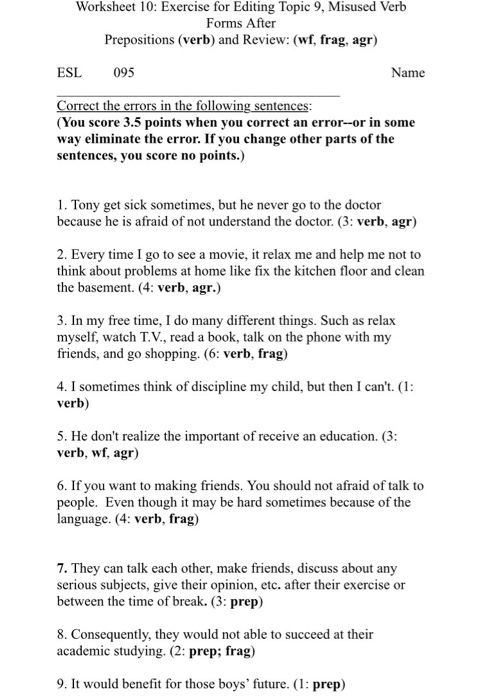 Worksheet 10: Exercise for Editing Topic 9, Misused | Chegg.com