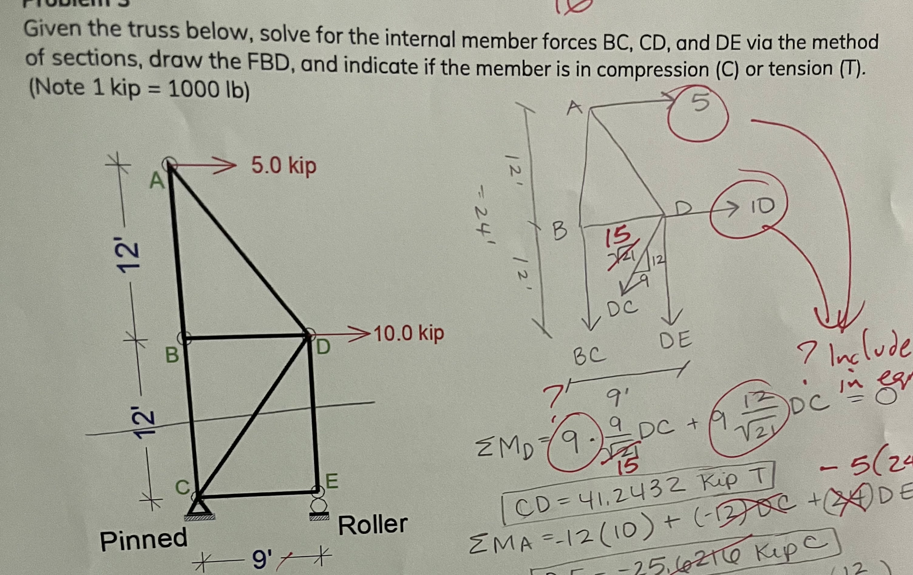 Solved Given the truss below, solve for the internal member | Chegg.com