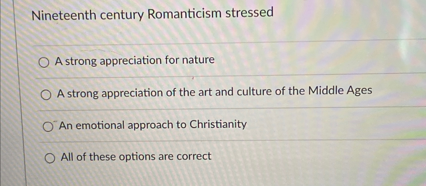 Solved Nineteenth century Romanticism stressedA strong | Chegg.com