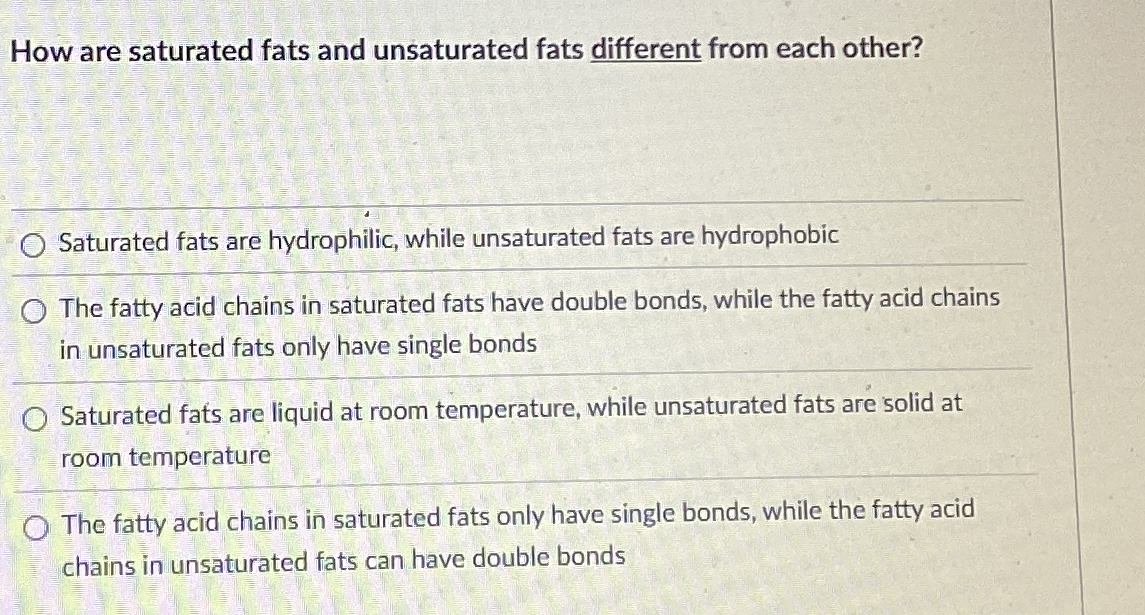 Solved How are saturated fats and unsaturated fats different | Chegg.com