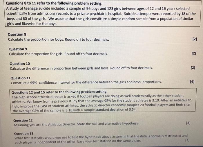 Solved Questions 8 to 11 refer to the following problem | Chegg.com
