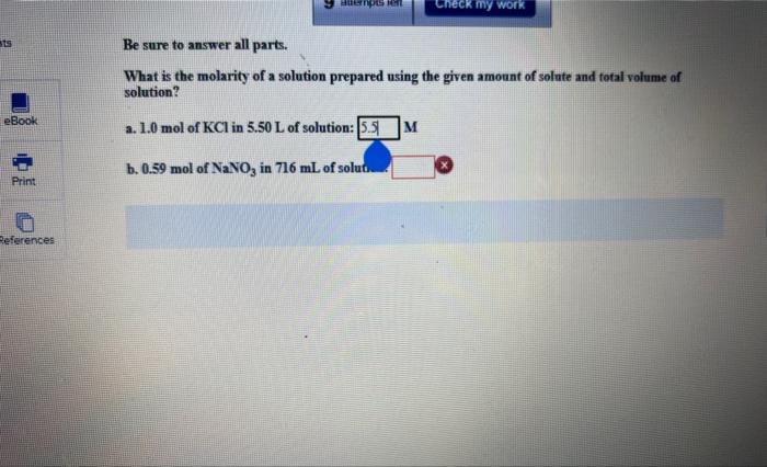 Solved Be sure to answer all parts. What is the molarity of | Chegg.com