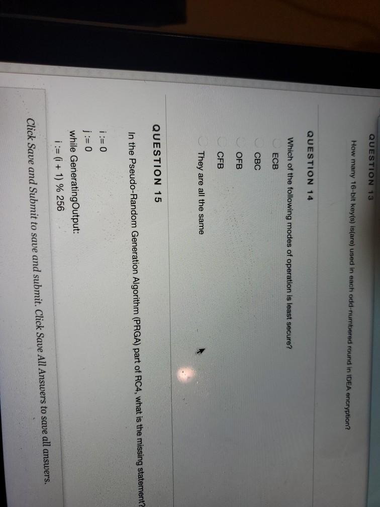 Solved QUESTION 13 How many 16-bit key(s) is(are) used in | Chegg.com