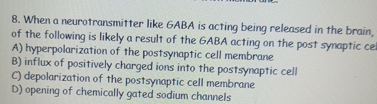 Solved When a neurotransmitter like GABA is acting being | Chegg.com