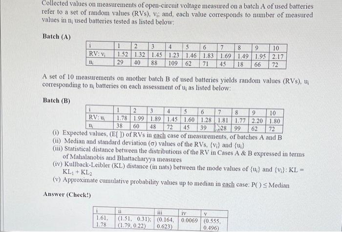 Collected values on measurements of open-circuit | Chegg.com