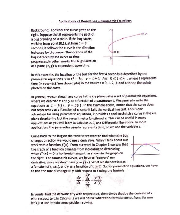 Solved Applications of Derivatives - Parametric Equations | Chegg.com