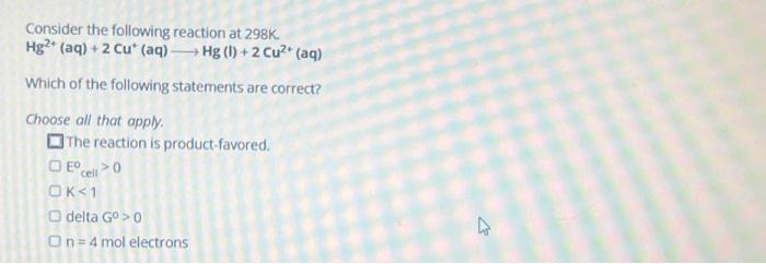 Solved Consider the following reaction at 298 K. | Chegg.com