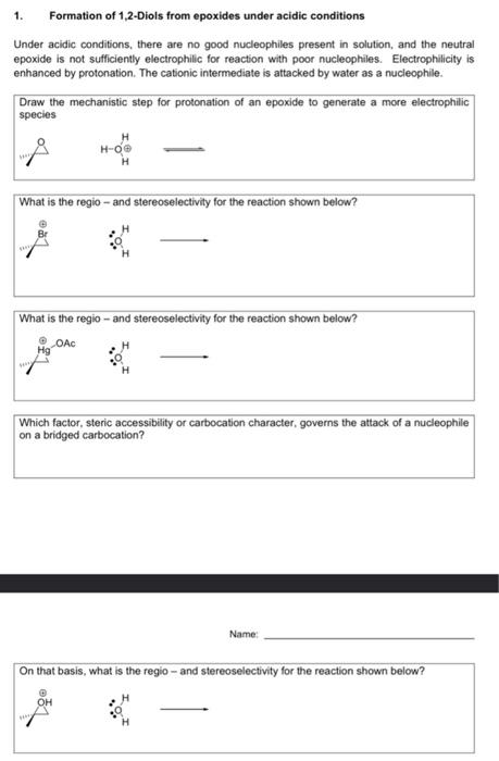 Solved 1. Formation of 1,2-Diols from epoxides under acidic | Chegg.com