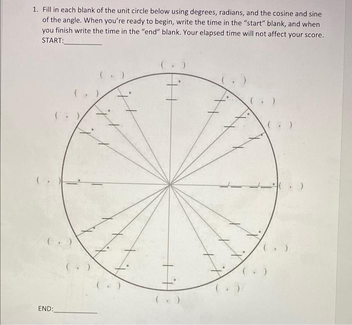 Solved 1. Fill in each blank of the unit circle below using | Chegg.com
