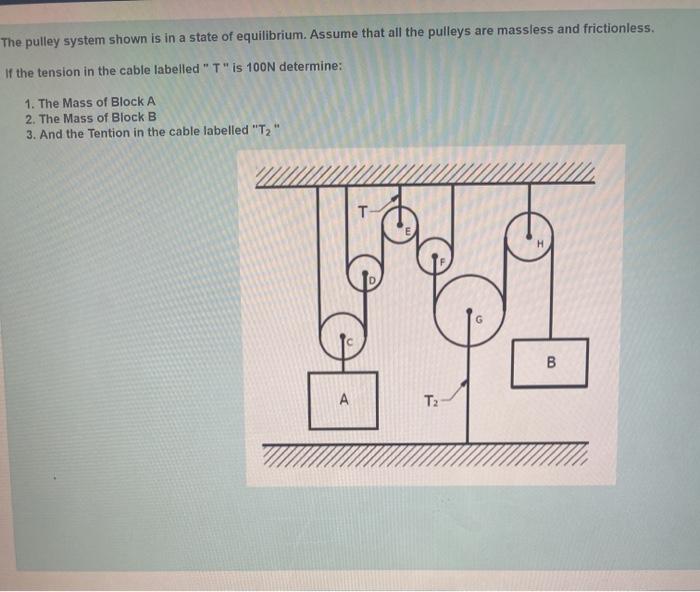 Solved The pulley system shown is in a state of equilibrium. | Chegg.com