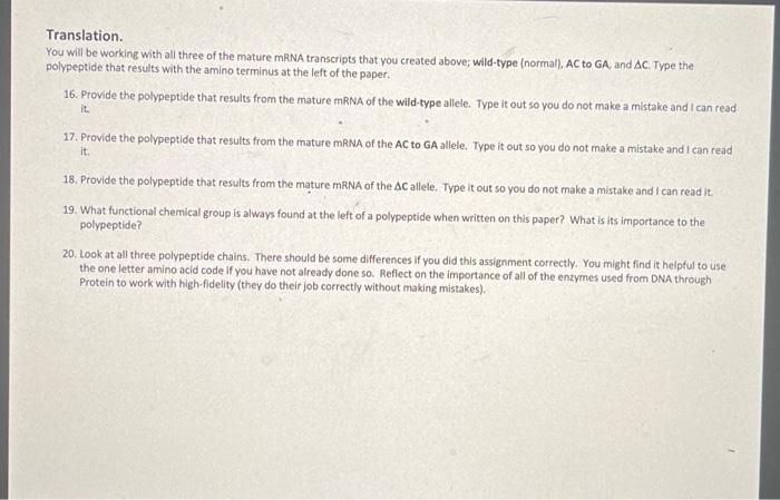 Solved Assignment 19 - Transcription and Translation This is | Chegg.com
