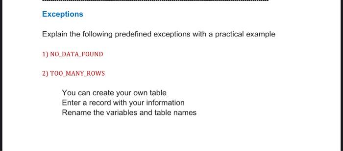 Solved Exceptions Explain the following predefined | Chegg.com