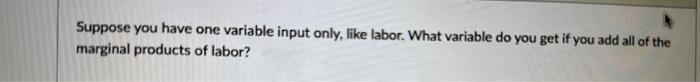 Solved Suppose you have one variable input only, like labor. | Chegg.com