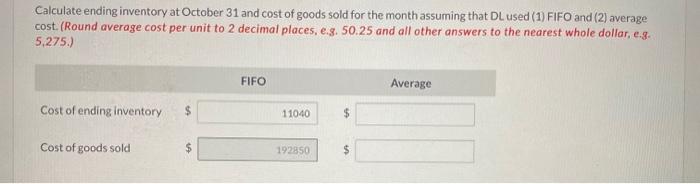 Solved Calculate ending inventory at October 31 and cost of | Chegg.com