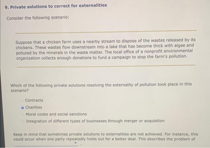 Solved 9. Private solutions to correct for externalities | Chegg.com Solved 9. Private solutions to correct for externalities | Chegg.com