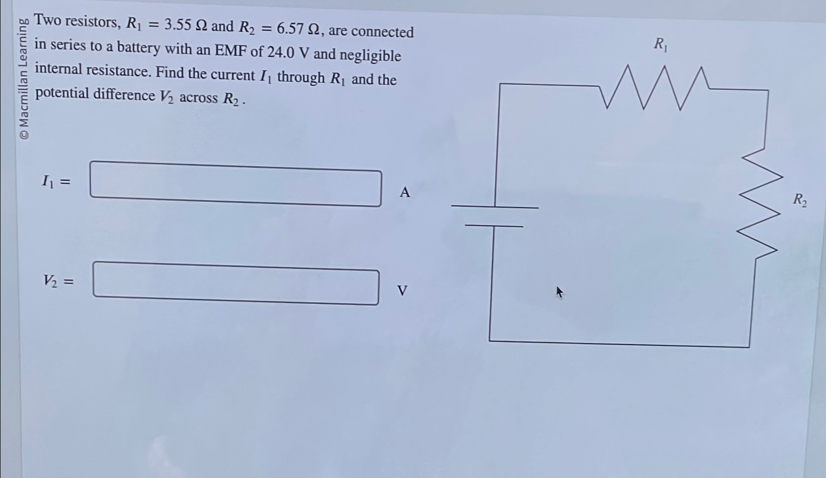 Solved Two resistors, R1=3.55Ω ﻿and R2=6.57Ω, ﻿are | Chegg.com