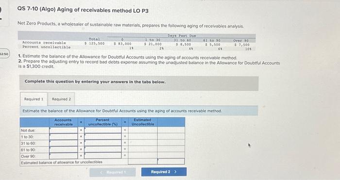 Solved QS 7-10 (Algo) Aging of receivables method LO P3 Net | Chegg.com