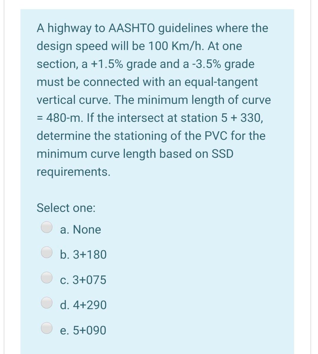 Solved A highway to AASHTO guidelines where the design speed | Chegg.com