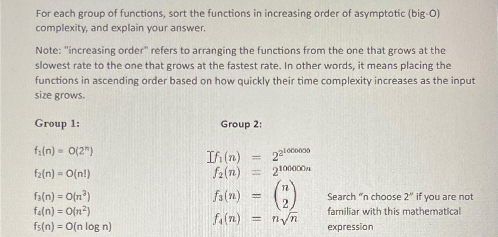 Solved For each group of functions, sort the functions in | Chegg.com