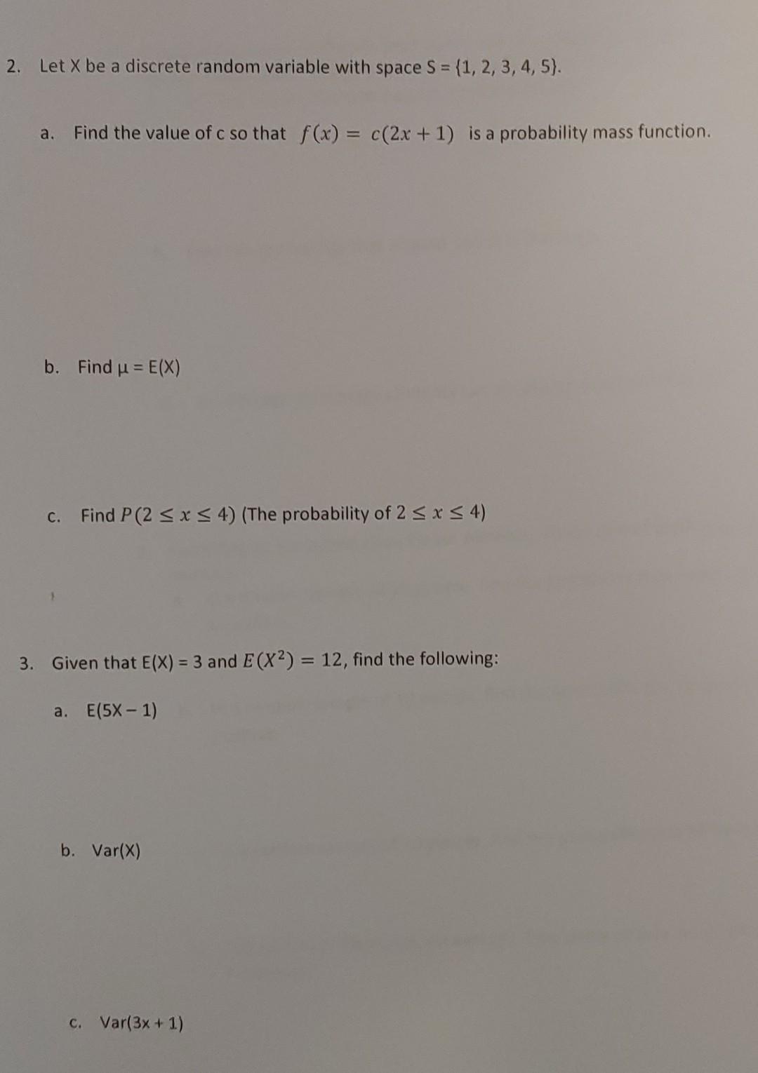 Solved Let X be a discrete random variable with space | Chegg.com