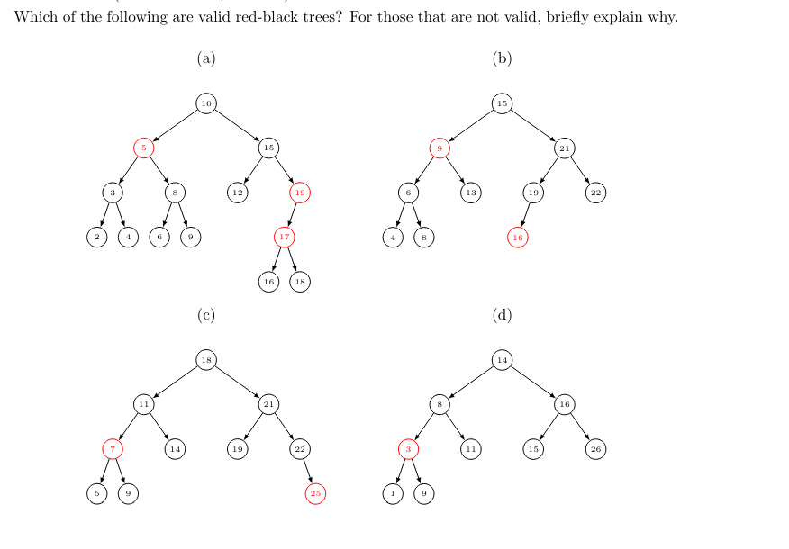 Solved Which of the following are valid red-black trees? For | Chegg.com