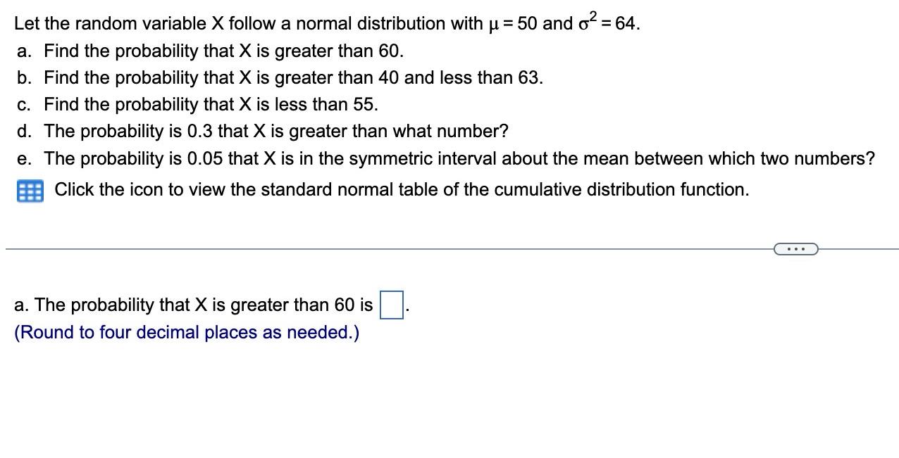 Let the random variable x ﻿follow a normal | Chegg.com