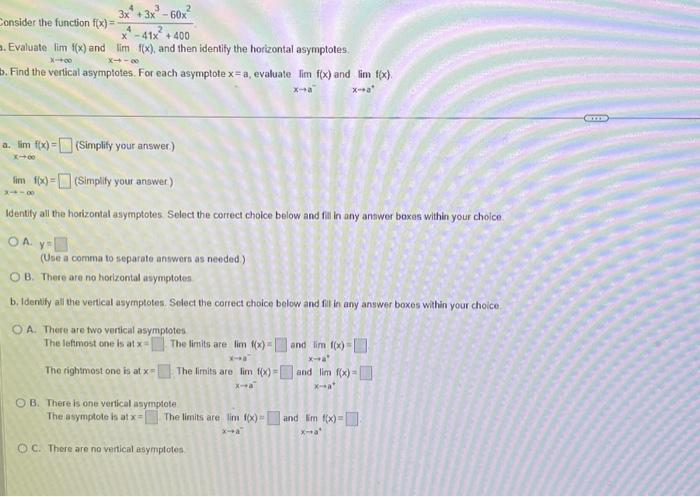 Solved consider the function f(x)=x4−41x2+4003x4+3x3−60x2 1. | Chegg.com