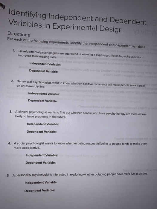 Solved Identifying Independent and Dependent Variables in | Chegg.com